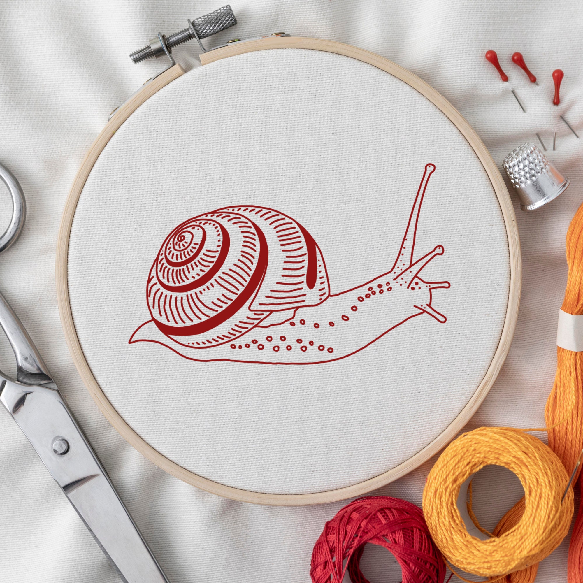Snail Embroidery Design, DIY Hand Stitch Redwork Pattern PDF, Instant ...