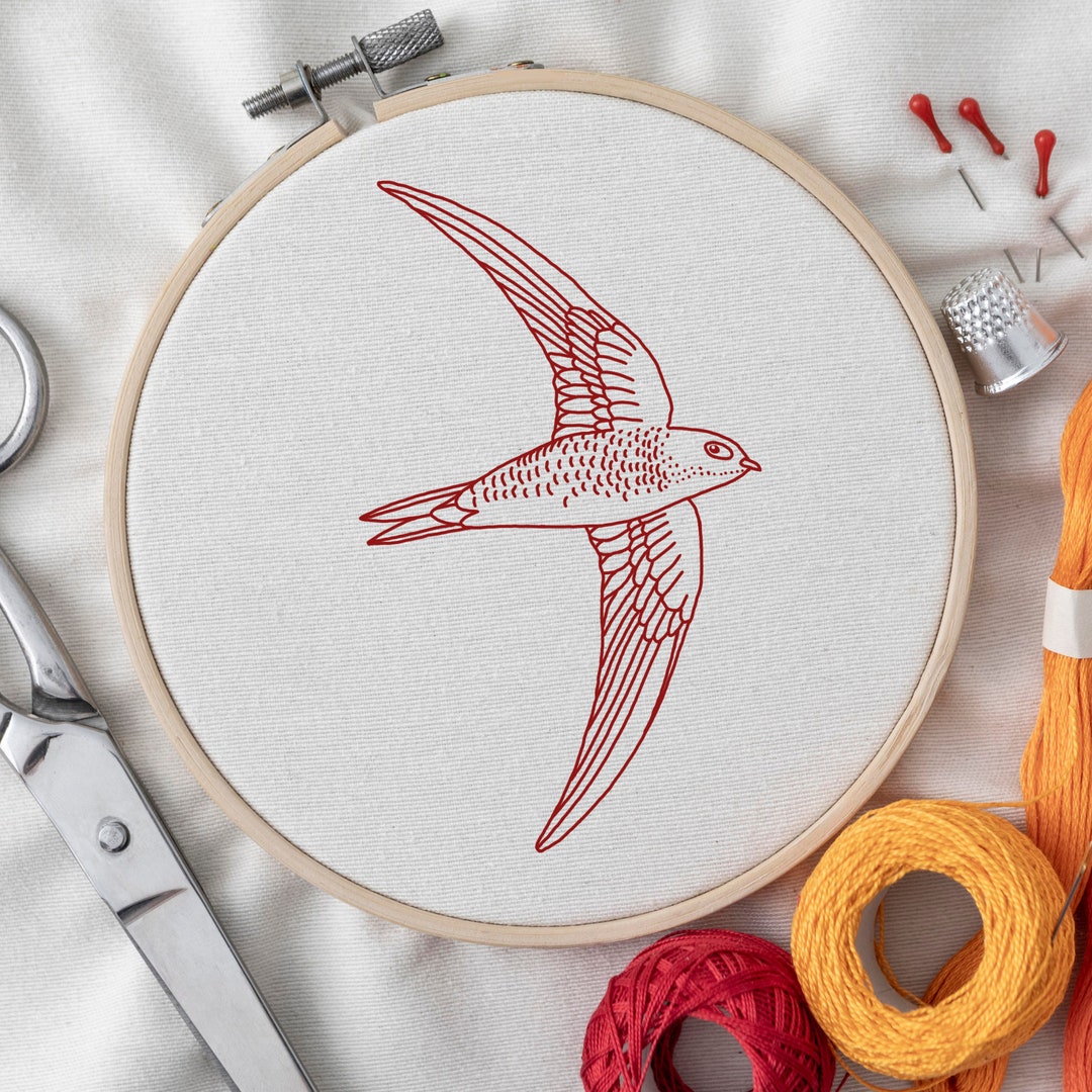 Swift Bird Embroidery Design, DIY Hand Stitch Redwork Pattern PDF ...