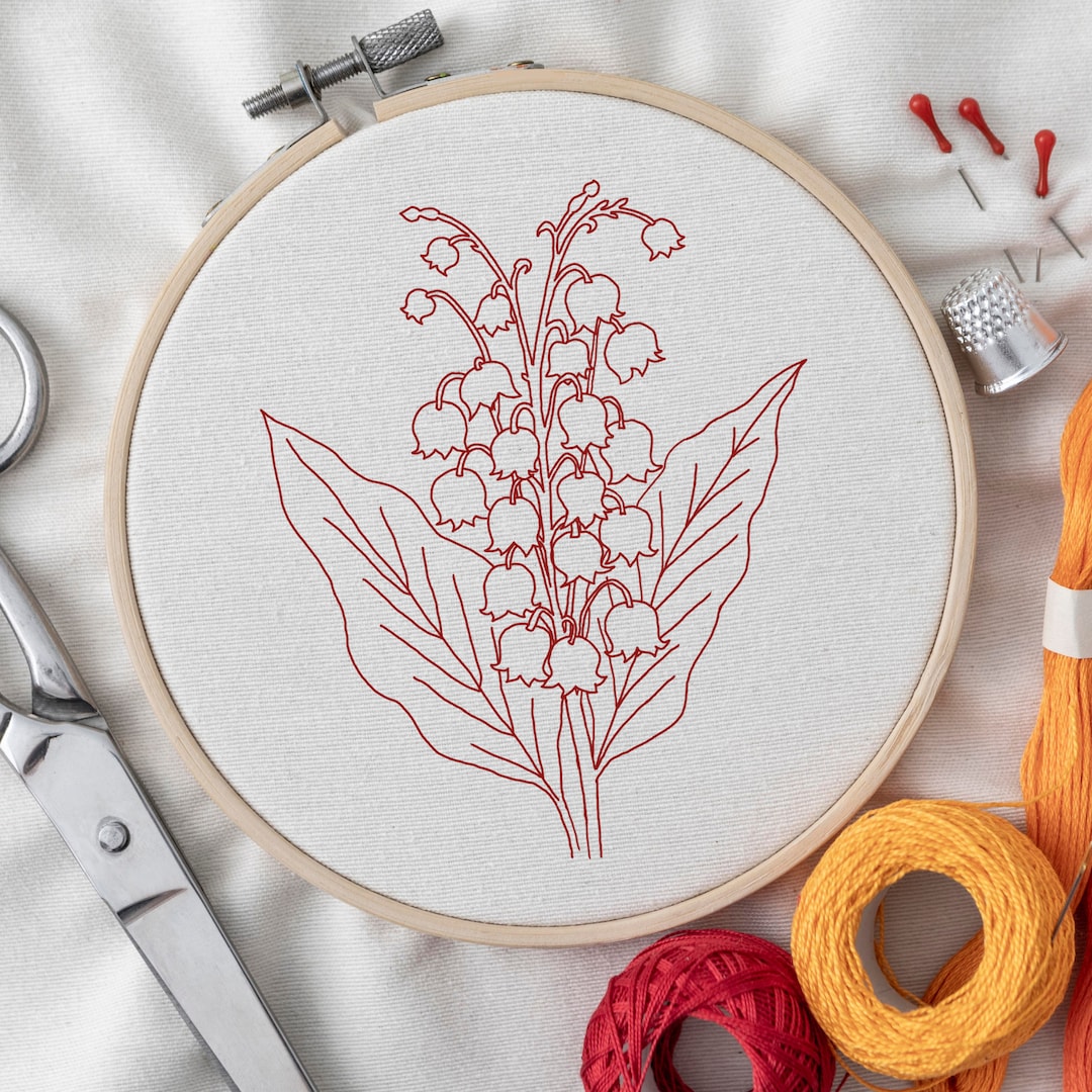 Lily of the Valley Embroidery Design, DIY Hand Stitch Floral Redwork Pattern PDF Instant ...