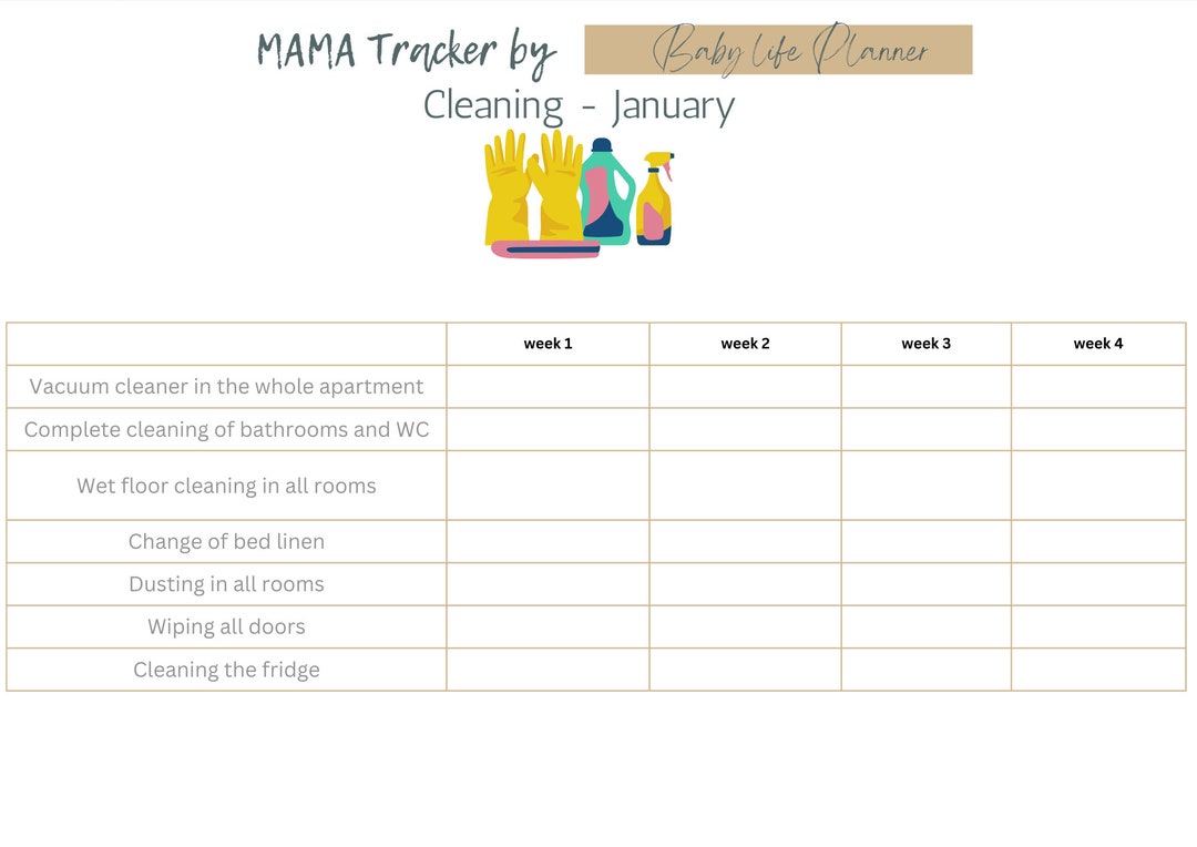 Undated, Printable Cleaning Tracker for Moms - Etsy