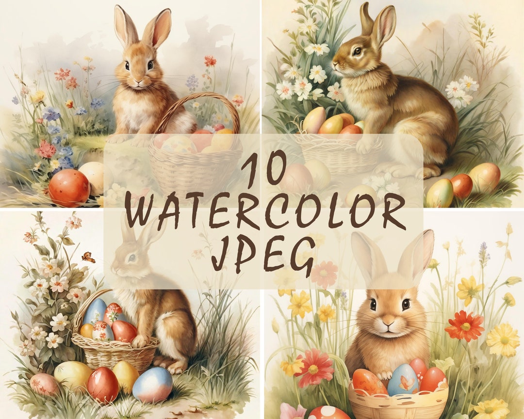 Easter Bunny and Egg, Printable Watercolor Clipart, 10 High Quality ...