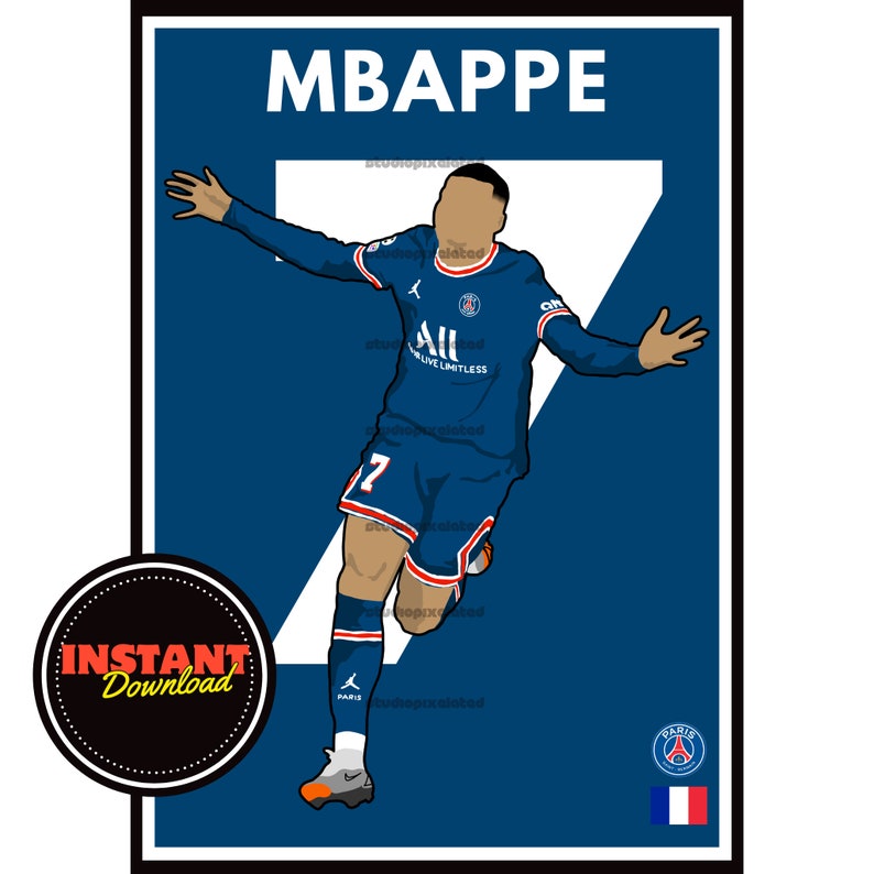 Kylian Mbappe PSG Digital Art Poster Football Poster - Etsy