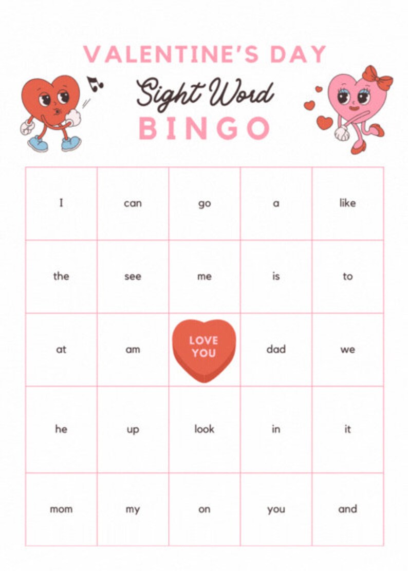 Valentine's Day Sight Word Bingo - Etsy