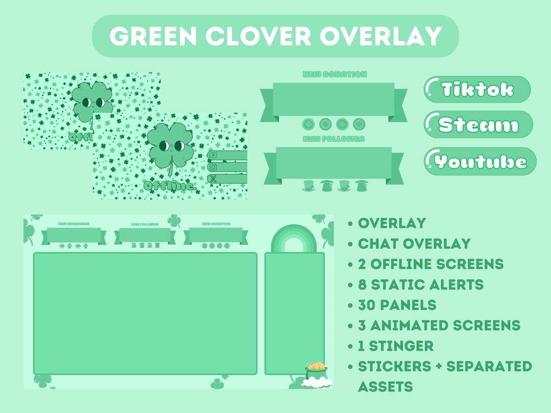 Green Clover Overlay, Twitch Overlay, Cute, Green Aesthetic, Animated ...