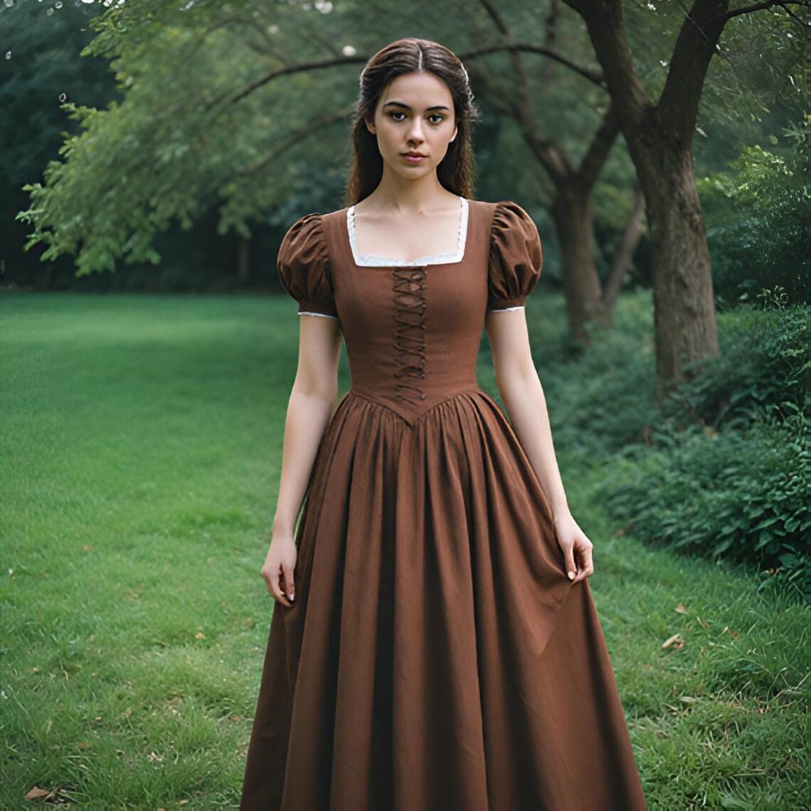 Noble Women's Brown Renaissance Dress | Medieval Exquisite Peasant Gown ...