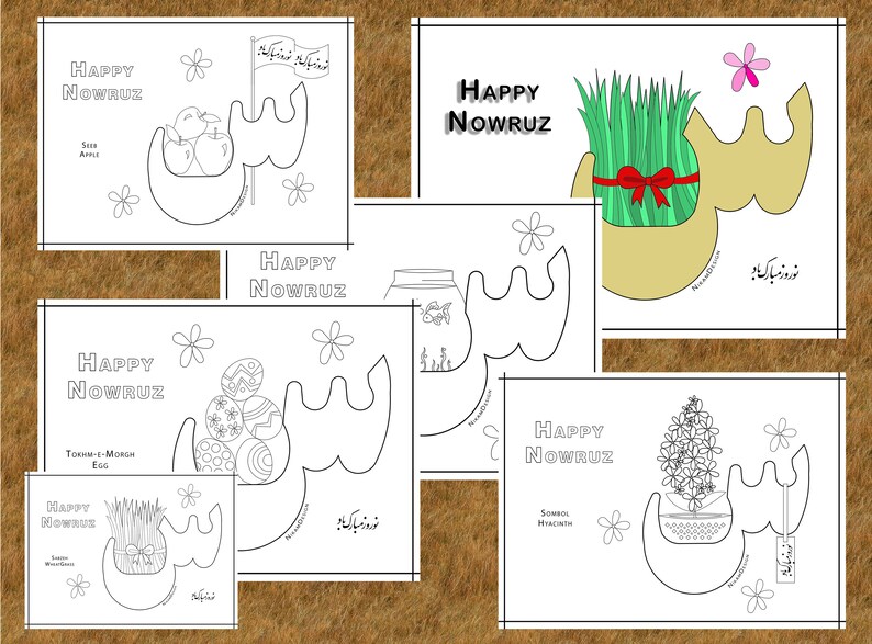 Nowruz Coloring Activity for Kids and Adults Six Printable Sheets ...