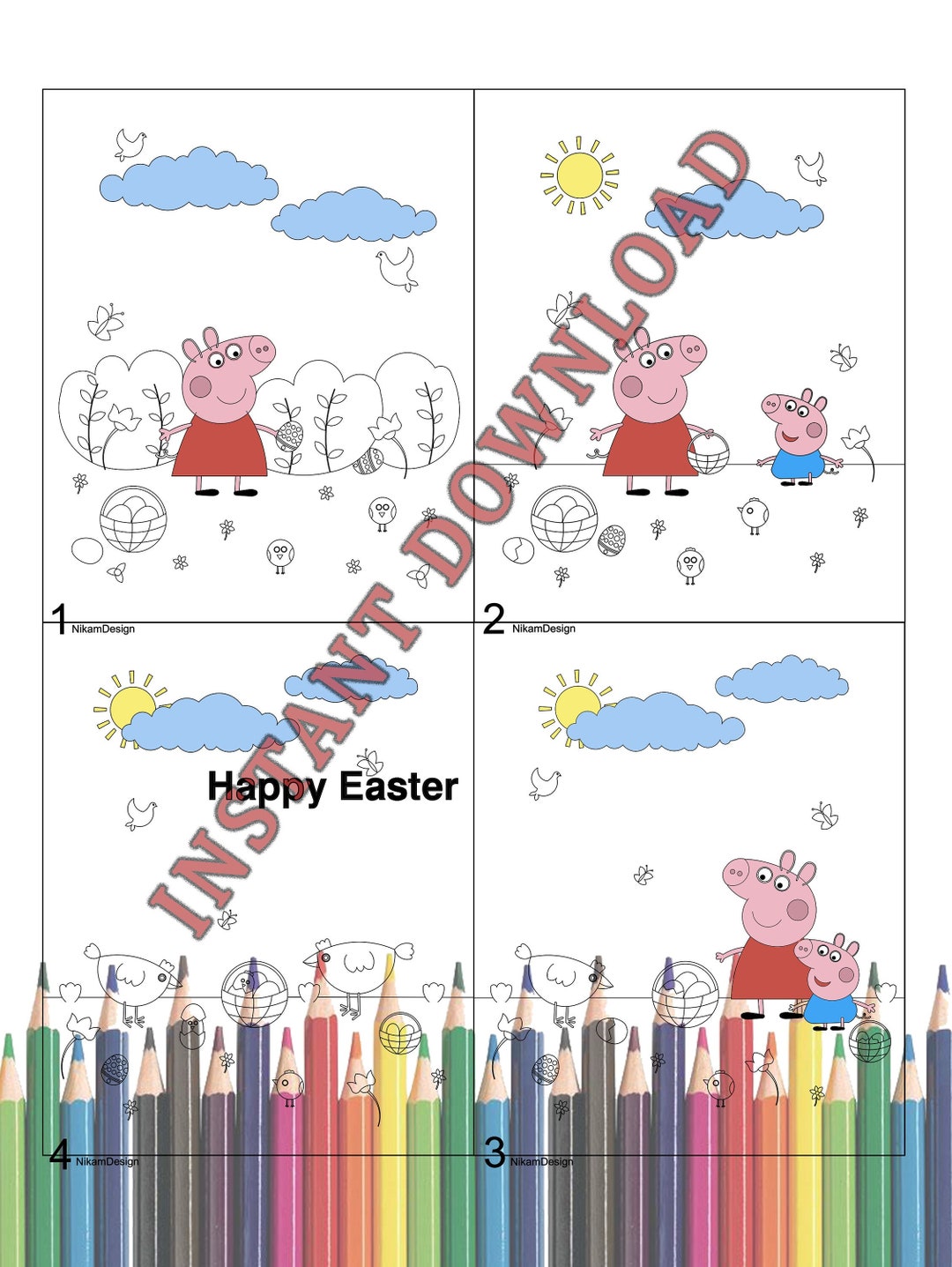 Easter Printable Coloring Activity for Kids Peppa's and George's Egg ...