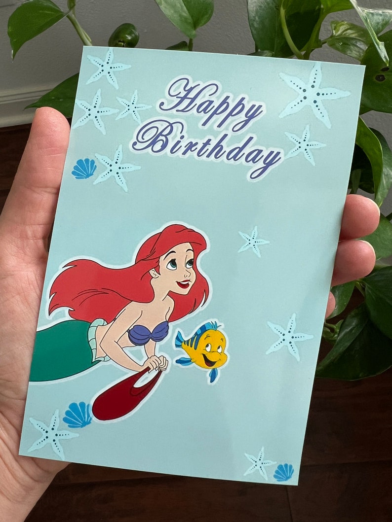 Printable Little Mermaid Ariel Happy Birthday Card for Kids Girls ...
