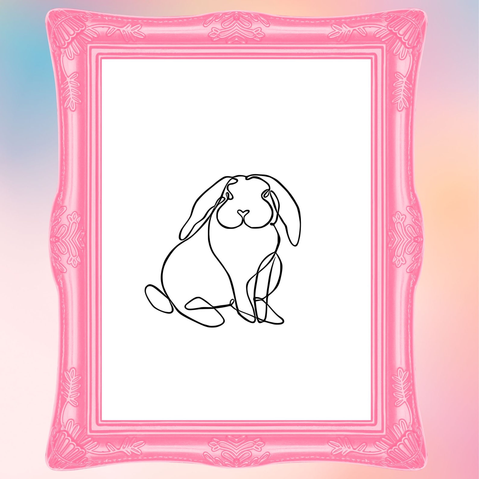 Contemporary, Rabbit, Lop Ear Bunny, Black and White, Art, Picture ...