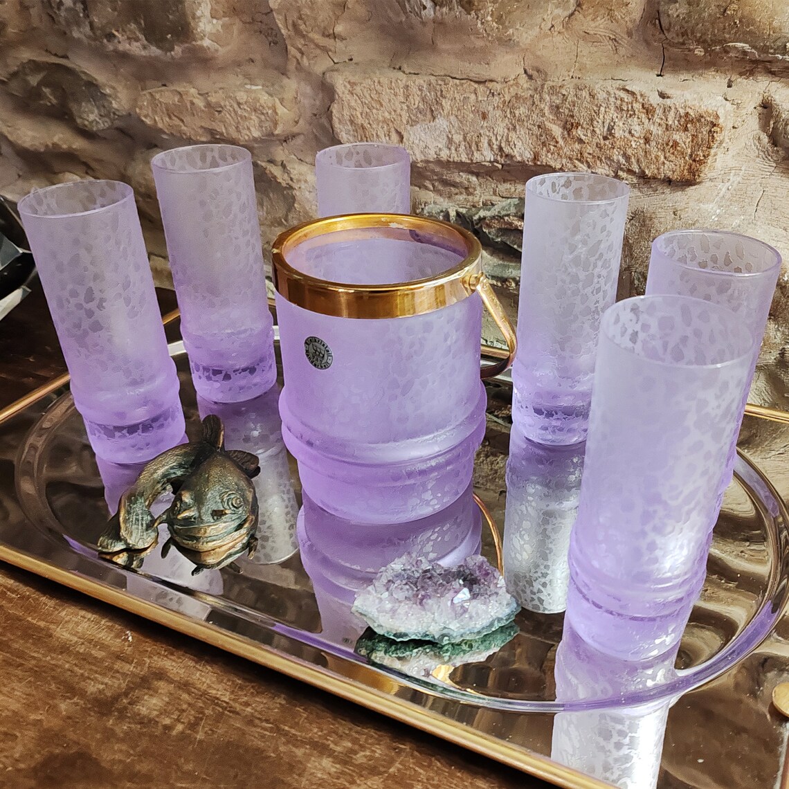 Vintage Crystal Set With Ice Bucket and 4 Glasses by VAV Cristallerie ...