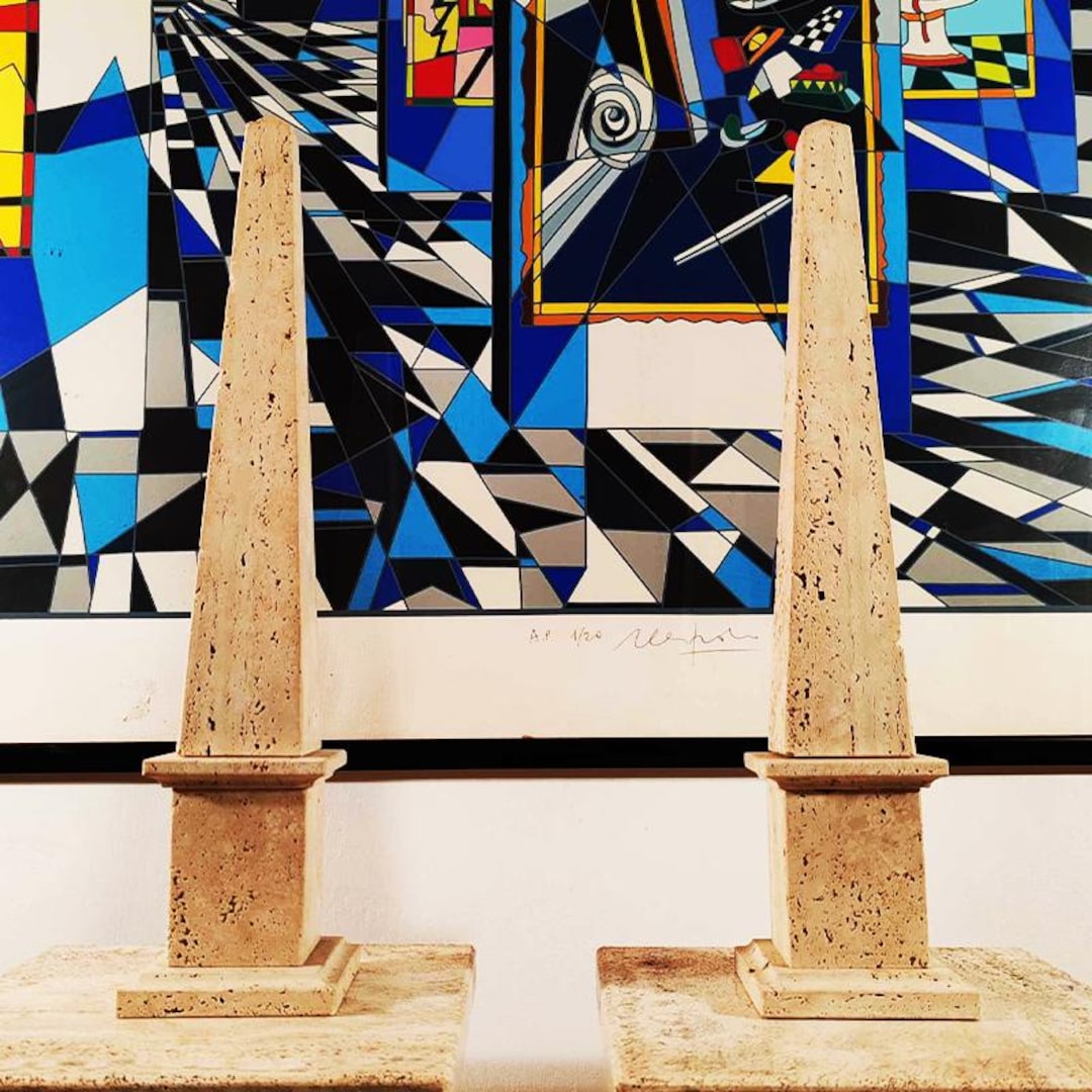 1960s Stunning Pair of Large Obelisks in Hand Carved Italian Travertine ...