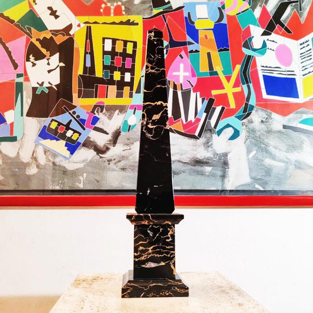 1970s Stunning Big Hand-carved Obelisk in Black Marble of Portoro With ...