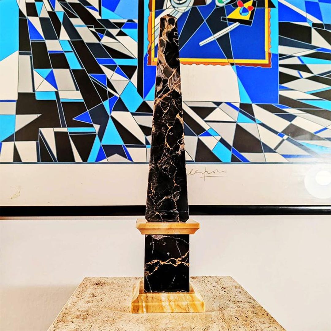 1970s Stunning Big Obelisk in Hand Carved Black Marble of Portoro and ...