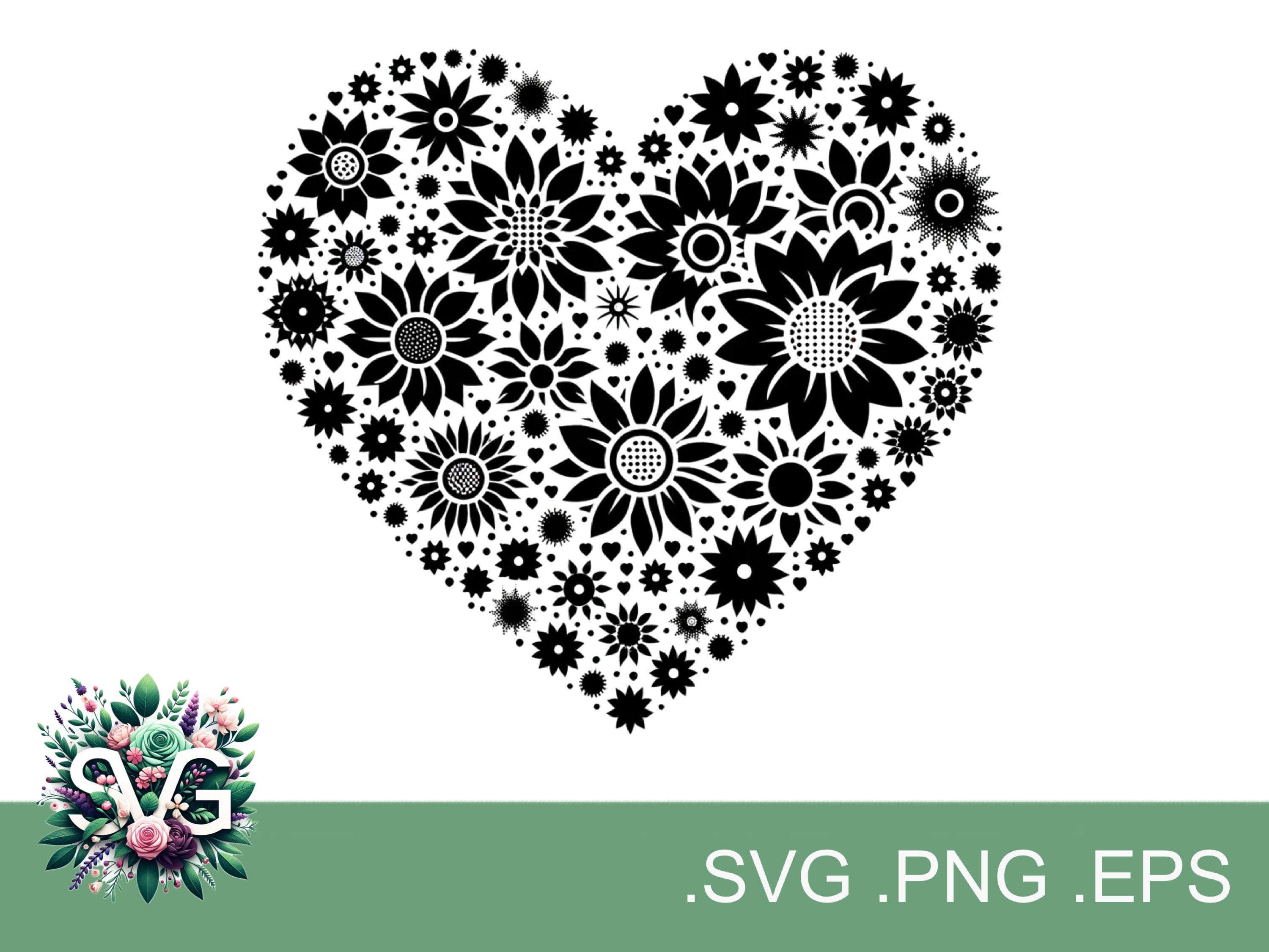 Sunflowers Heart SVG, Flower SVG, Floral PNG, Plants Instant Download ...