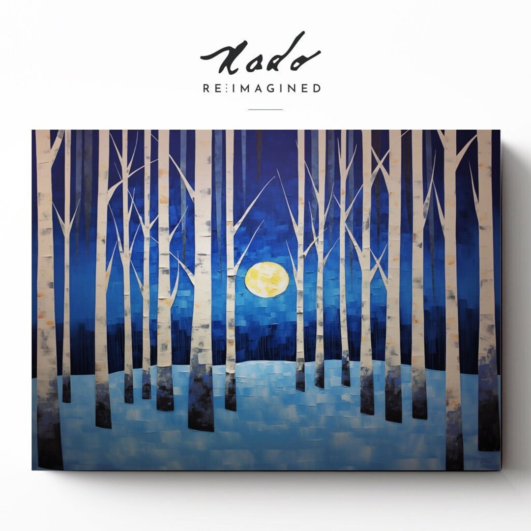 Moon Shadowing Over Birch Trees Under a Blue Sky - Etsy Canada