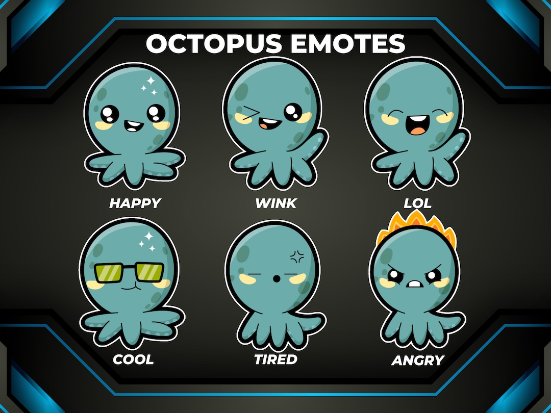 Cute Octopus Emotes Twitch Kick Discord Sub Badges and Bit Badges ...