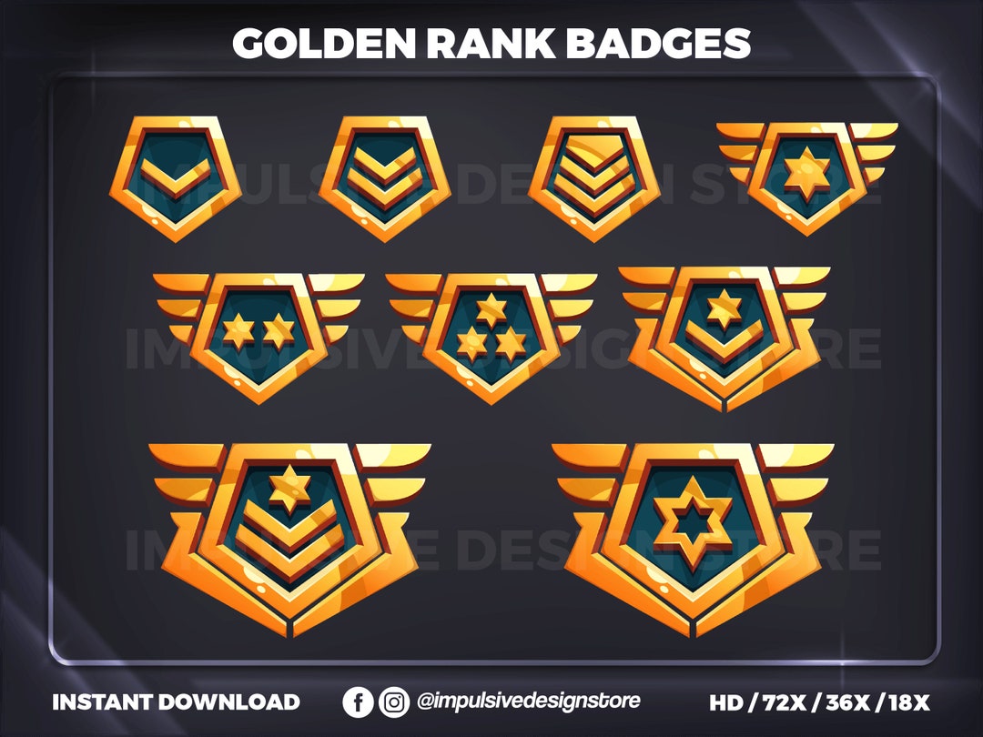 Golden Rank Twitch Sub Badges Twitch Kick Discord Sub Badges and Bit ...