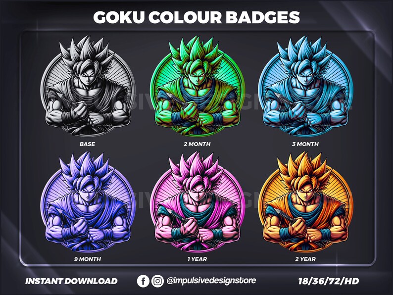 Coloured Goku Badges Twitch Sub Badges and Bit Badges Crafted for ...