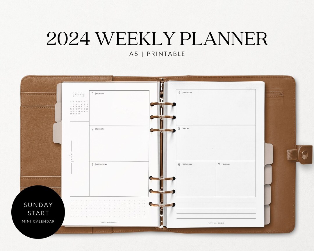 2024 A5 Weekly Planner Inserts Printable, Minimalist Style, Horizontal ...