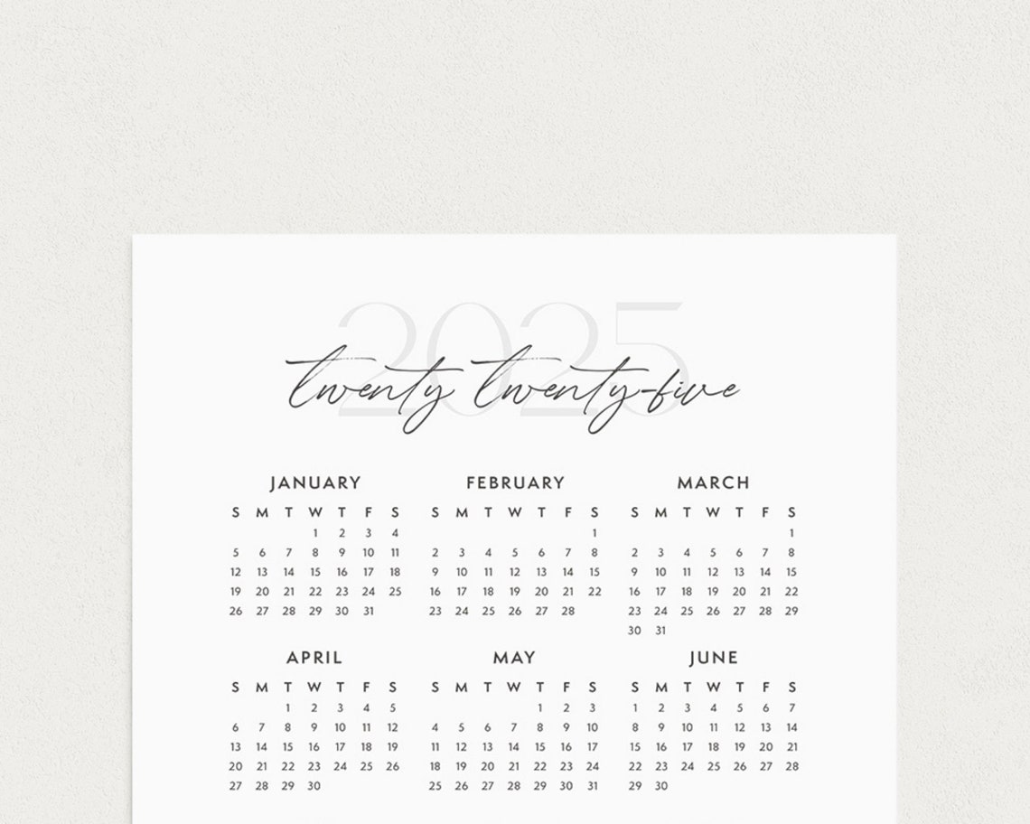 2025 Calendar Sheet, Year at a Glance Printable, Minimalist Calendar A4 ...