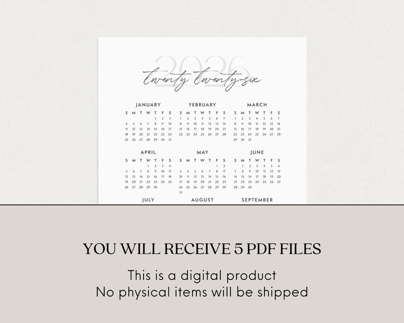 2026 Calendar Printable, A4 A5 US Letter Half Size (PDF) - Etsy