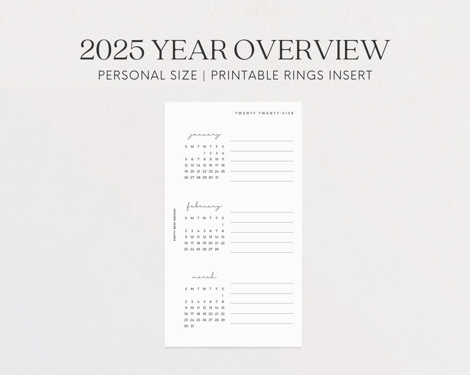 2025 Yearly Overview Printable Planner Insert, Personal Size (PDF) - Etsy