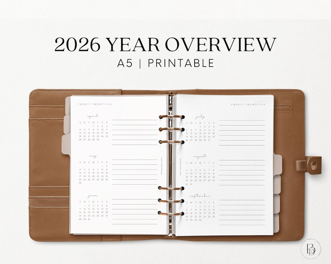 A5 2026 Year Planner Printable Quarterly Planner Yearly Overview ...