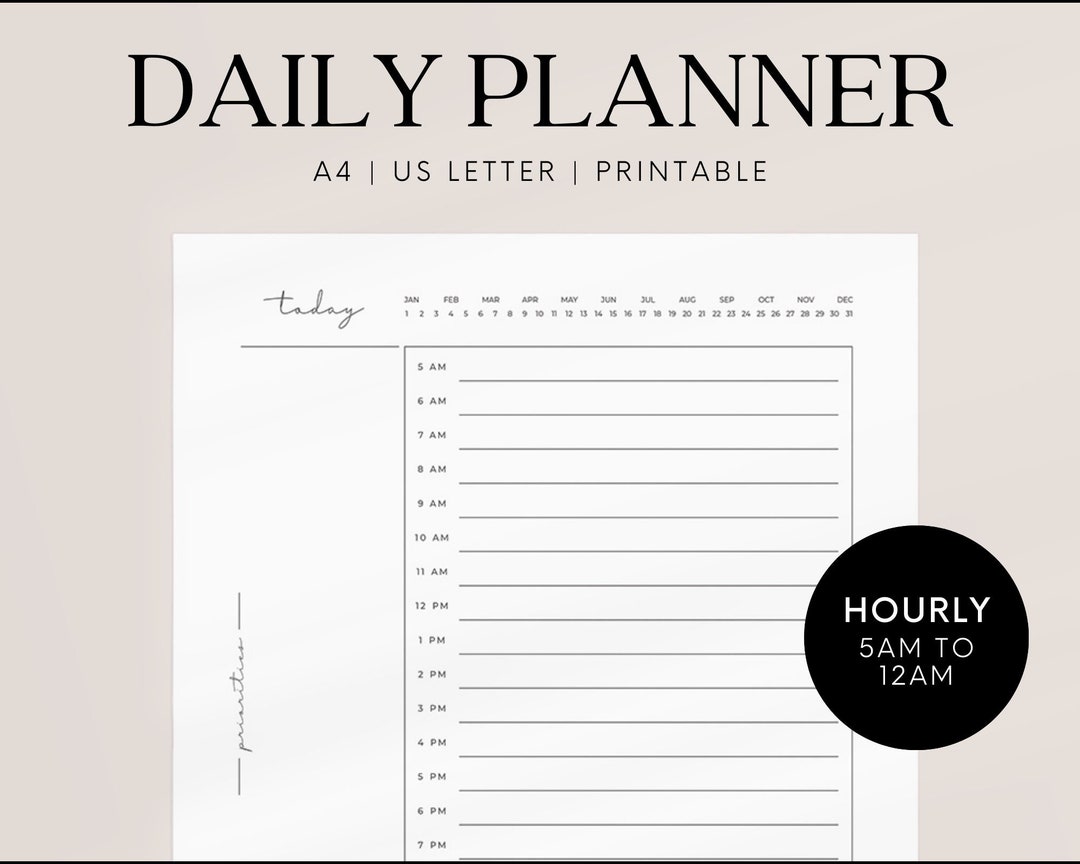 Hourly Schedule Printable Daily Planner A4/US Letter PDF - Etsy Australia
