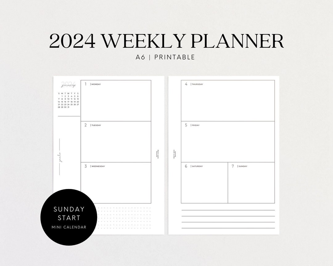 Weekly Planner 2024 A6 Printable Planner Inserts Minimalist Style ...