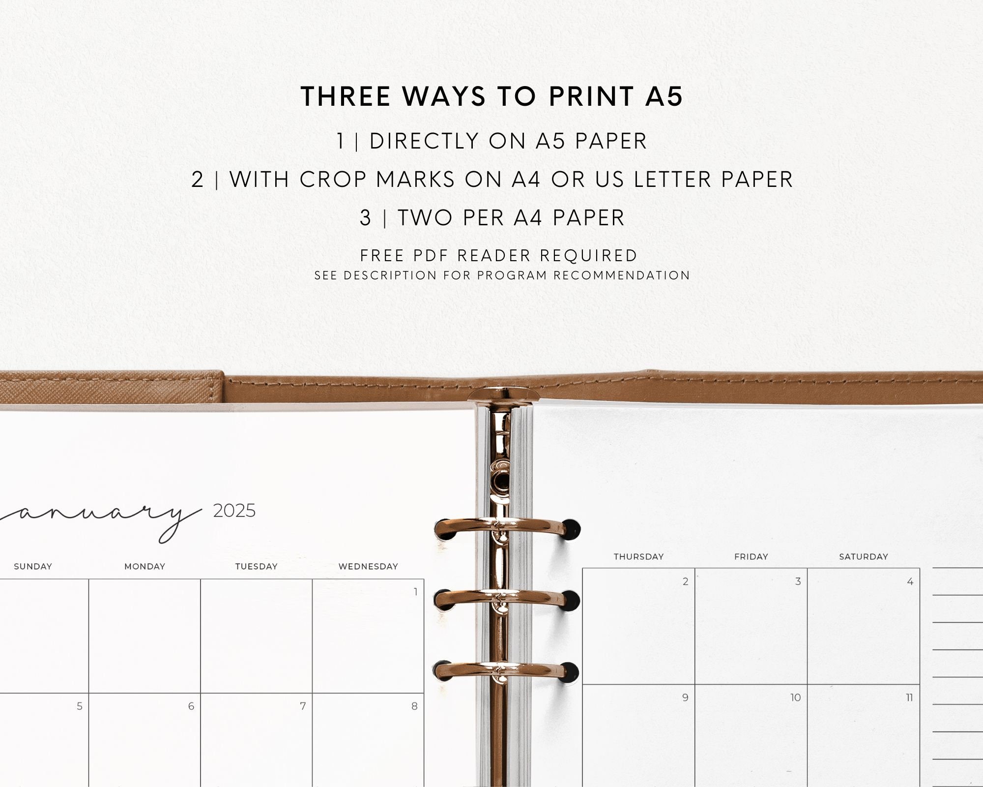 2024-2025 A5 Monthly Planner Printable Inserts Minimalist Planner ...