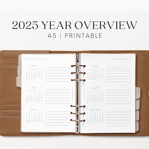 A5 2025 Yearly Overview Year at a Glance Calendar Printable Future Log ...
