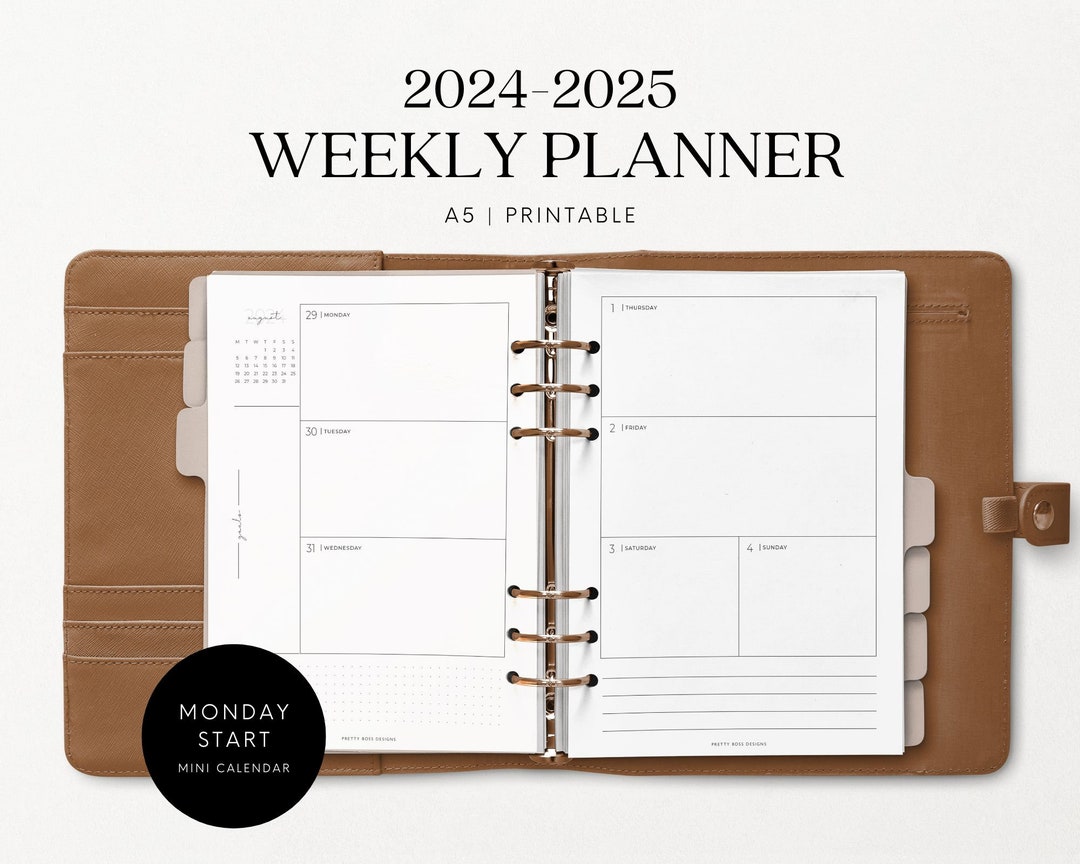 A5 2024-2025 Weekly Planner Inserts Printable Minimalist Horizontal ...