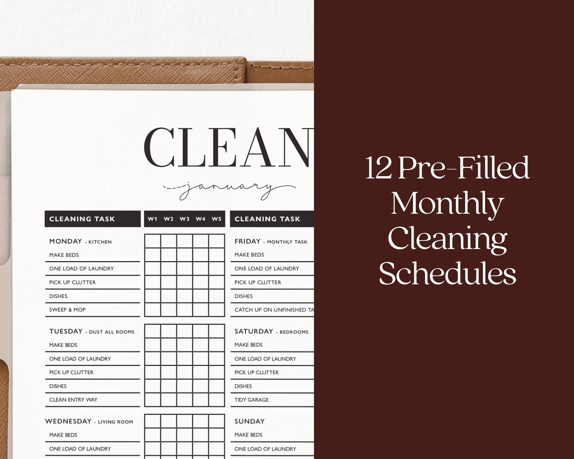A5 Cleaning Schedule Printable: Daily, Weekly, Monthly Checklist (PDF ...