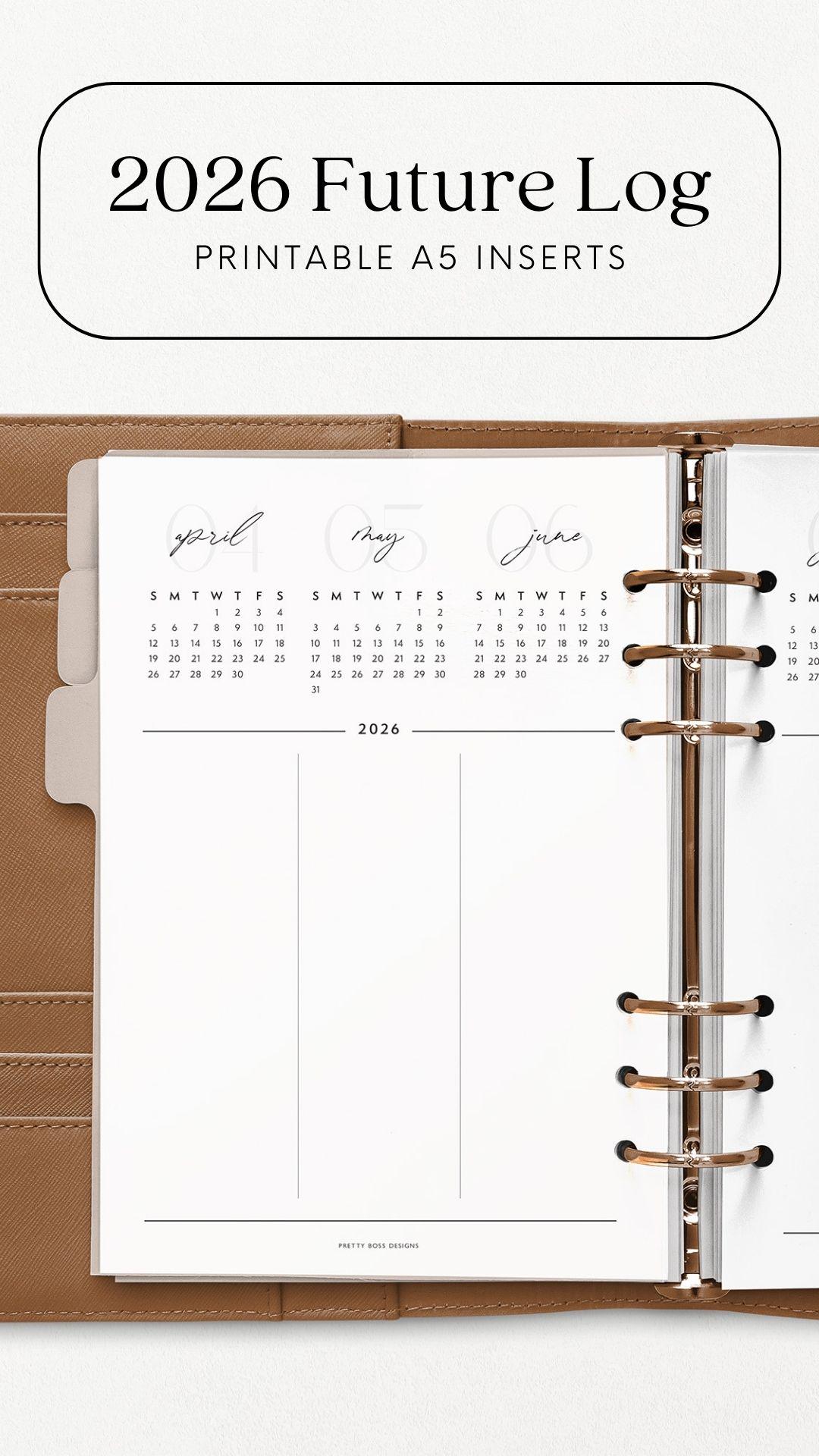 2026 Future Log A5 Planner Inserts, Quarterly Goals (printable) - Etsy