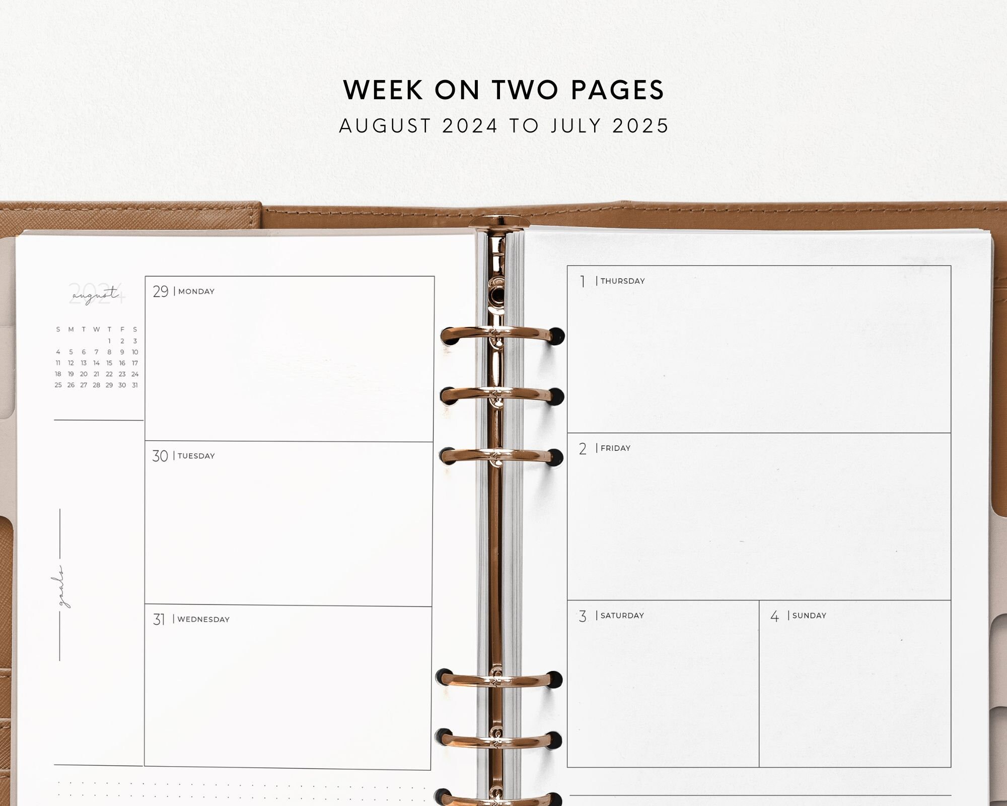 A5 2024-2025 Weekly Planner Printable, Minimalist Inserts, Horizontal ...