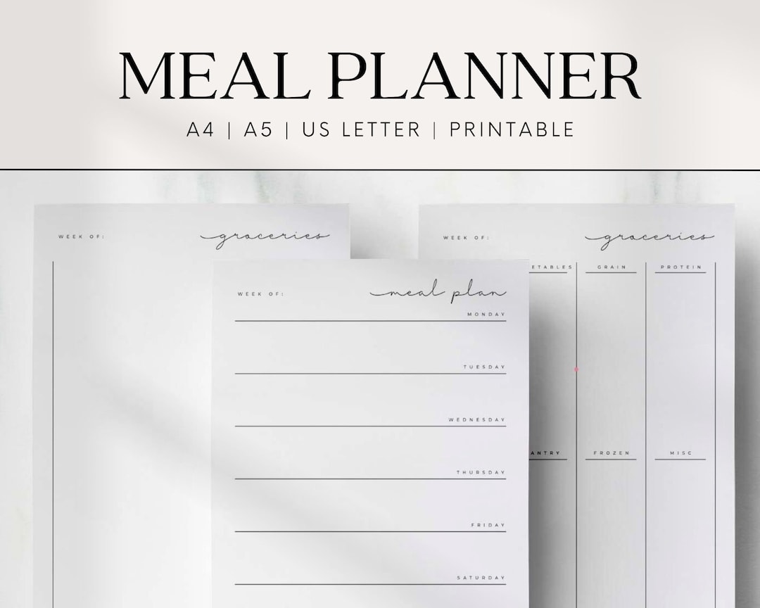Printable Meal Planner PDF Grocery List Weekly Meal Plan A5 A4 & US ...
