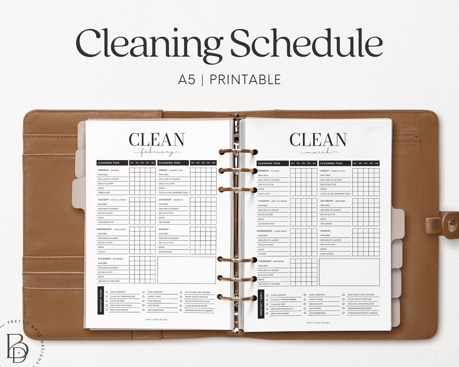 A5 Cleaning Schedule Printable: Daily, Weekly, Monthly Checklist (PDF ...