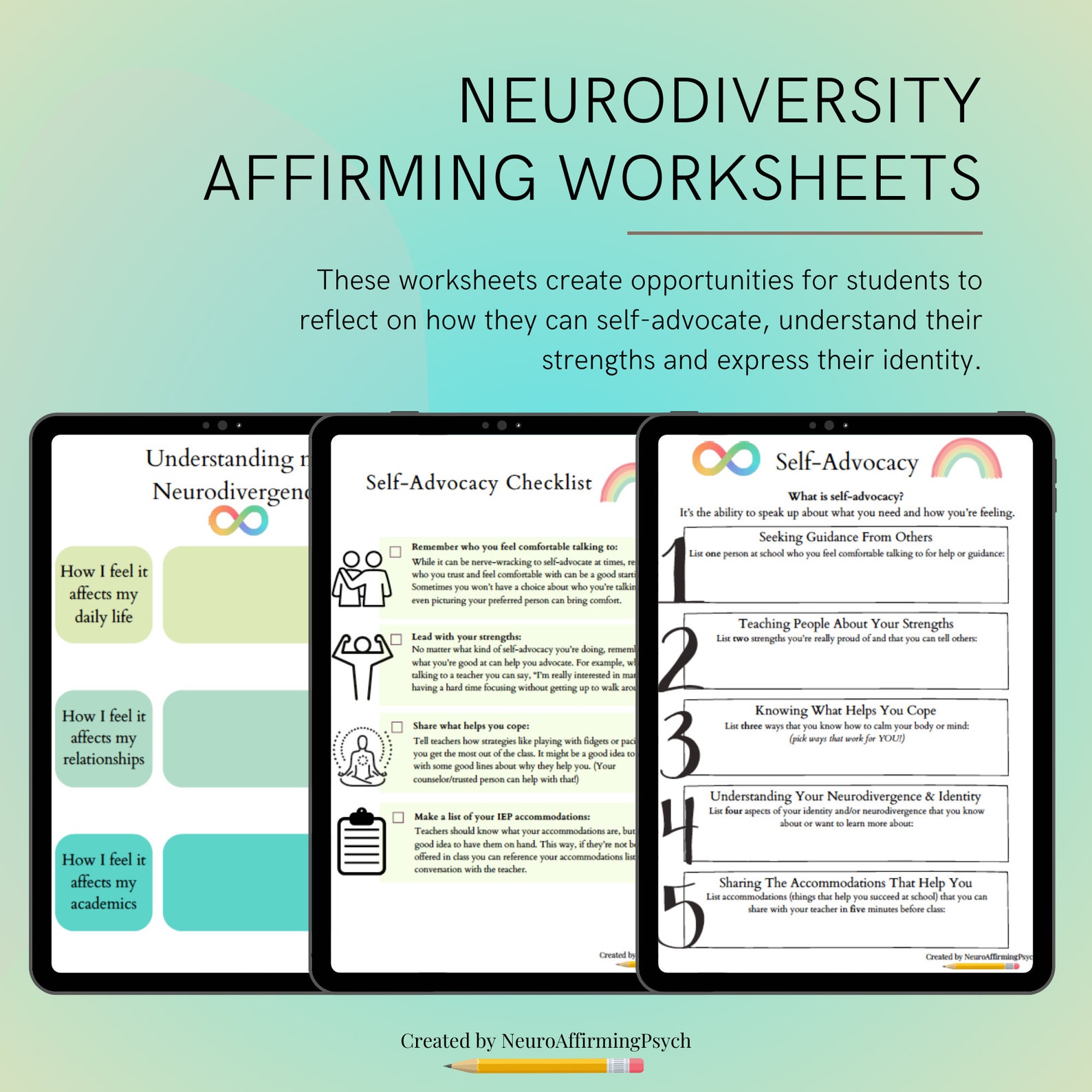 Neurodiversity Affirming Worksheets for Self-advocacy | Counseling, SEL ...