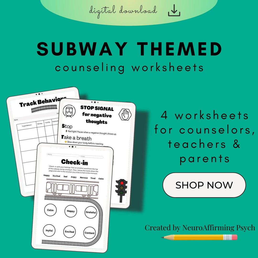 Subway Themed Neurodiversity Worksheet Bundle | Kids Counseling Tools ...