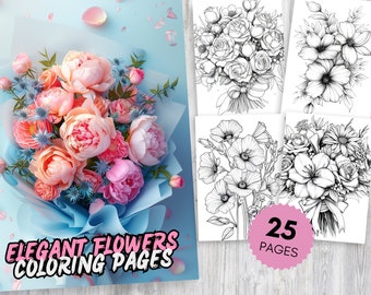 100 Elegant Flower Coloring Pages Adults and Kids Coloring Book ...