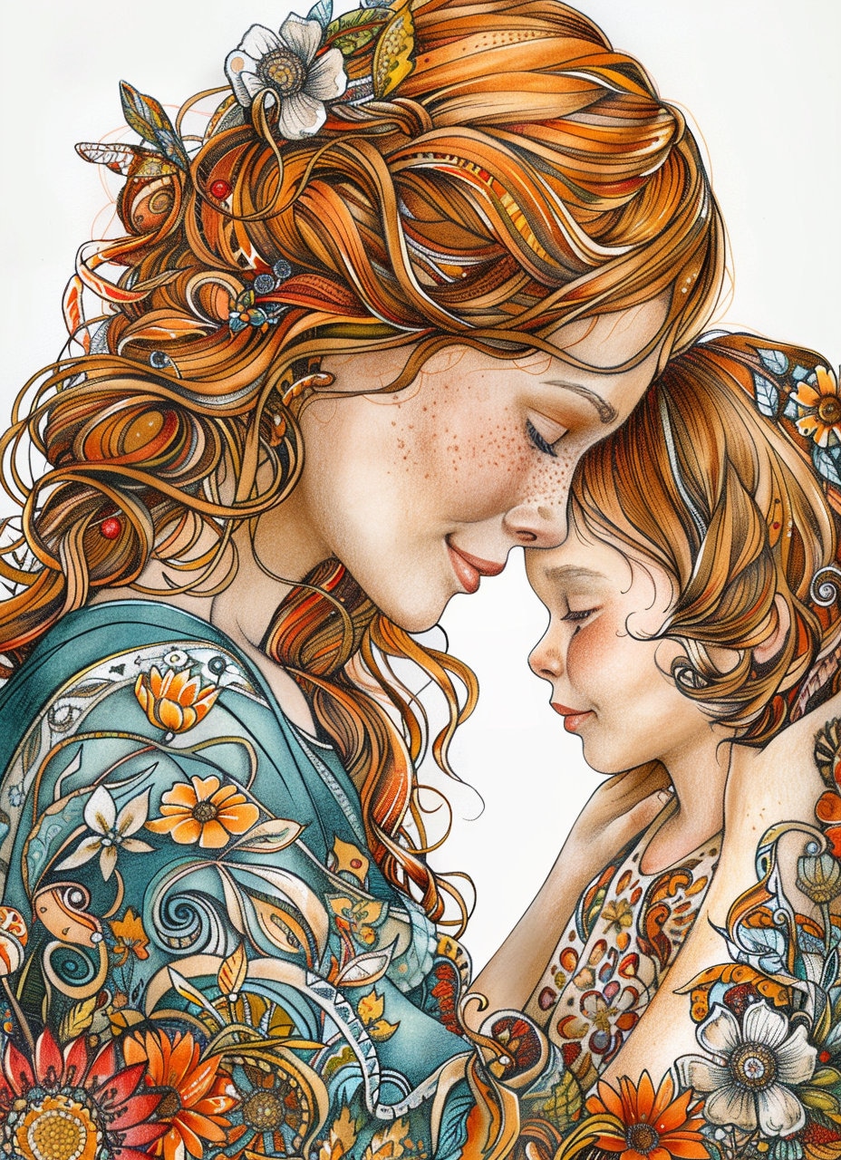 Mother Day Coloring Pages, Adult Coloring Page, Grayscale Coloring ...