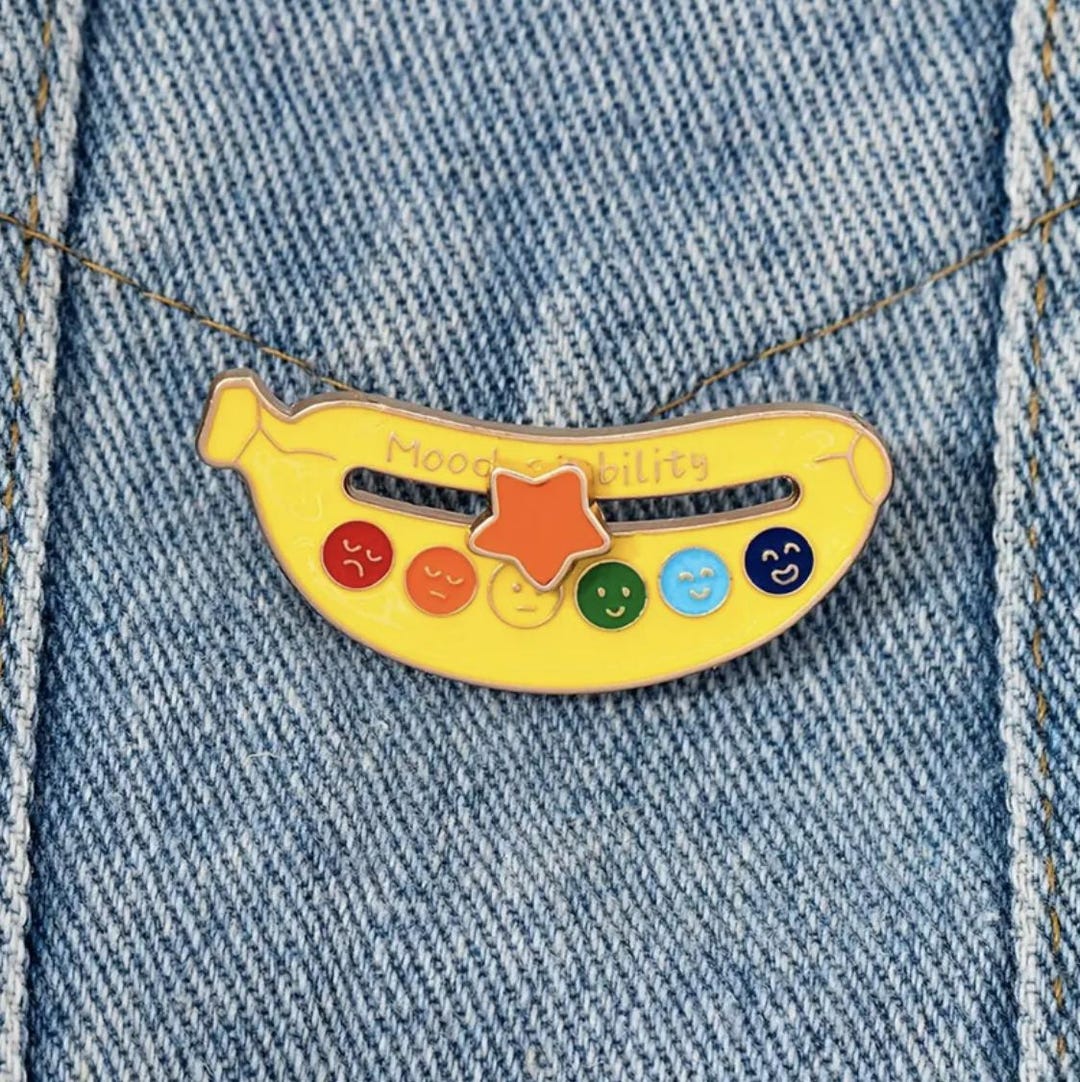 Sliding Banana Enamel Mood Meter Pin for Introverts & Extroverts Cute ...