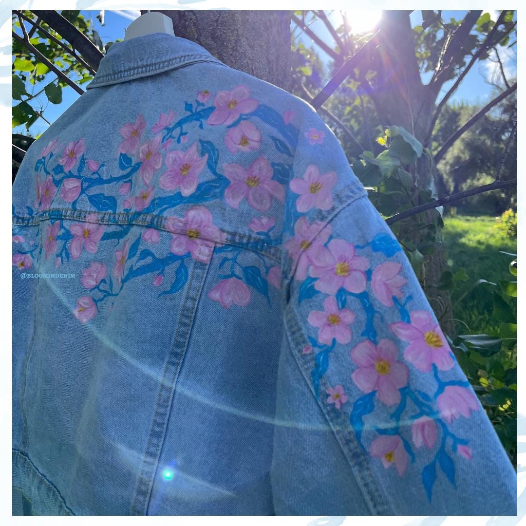 Hand-painted Sakura Denim Jacket Cherry Blossom Jacket Made-to-order ...