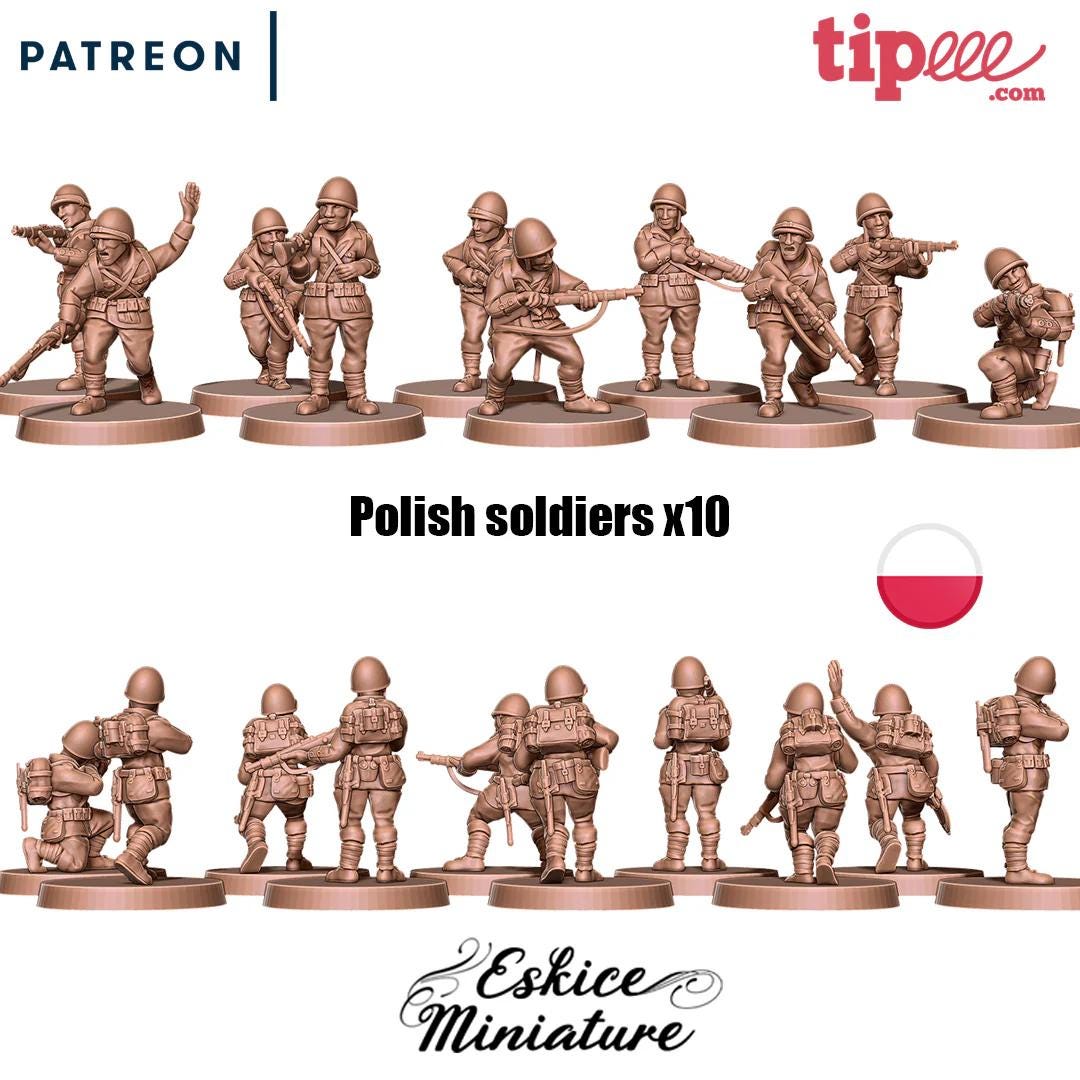10 Polish Soldiers With Rifles, World War II, 15mm, 20mm, and 28mm, WW2 ...