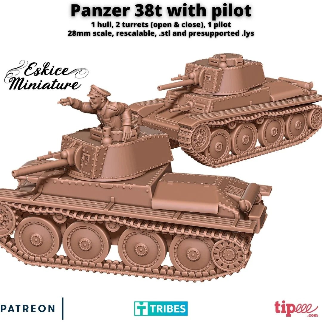 German Panzer 38(t) With Driver, World War II, Scale 15mm, 20mm and ...