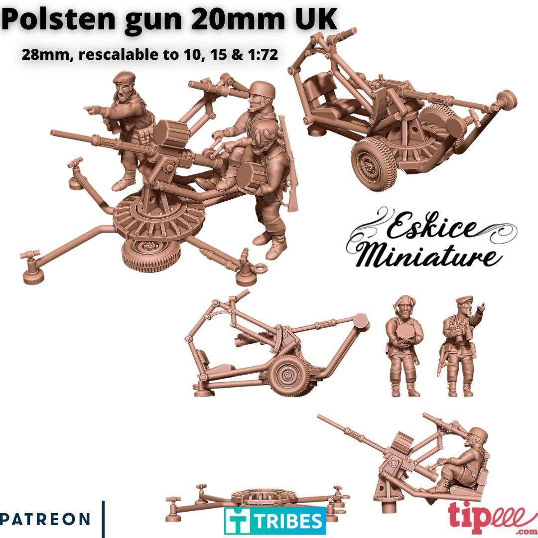 20mm Polsten English Gun With 3 Figures, World War II, 15mm, 20mm, and ...