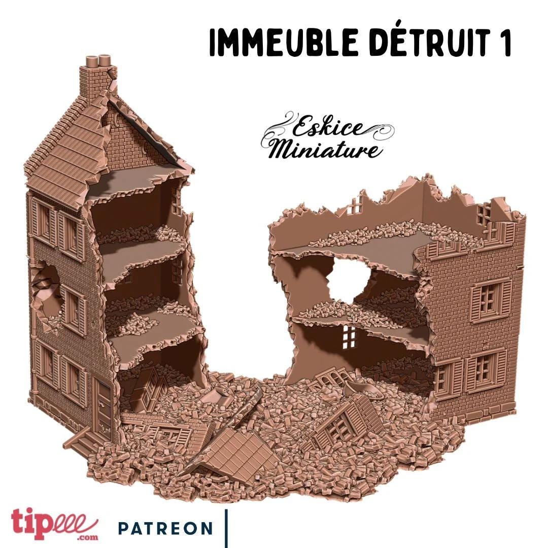 Brick Building in Ruins, World War II Building, Scale 15mm, 20mm, and ...
