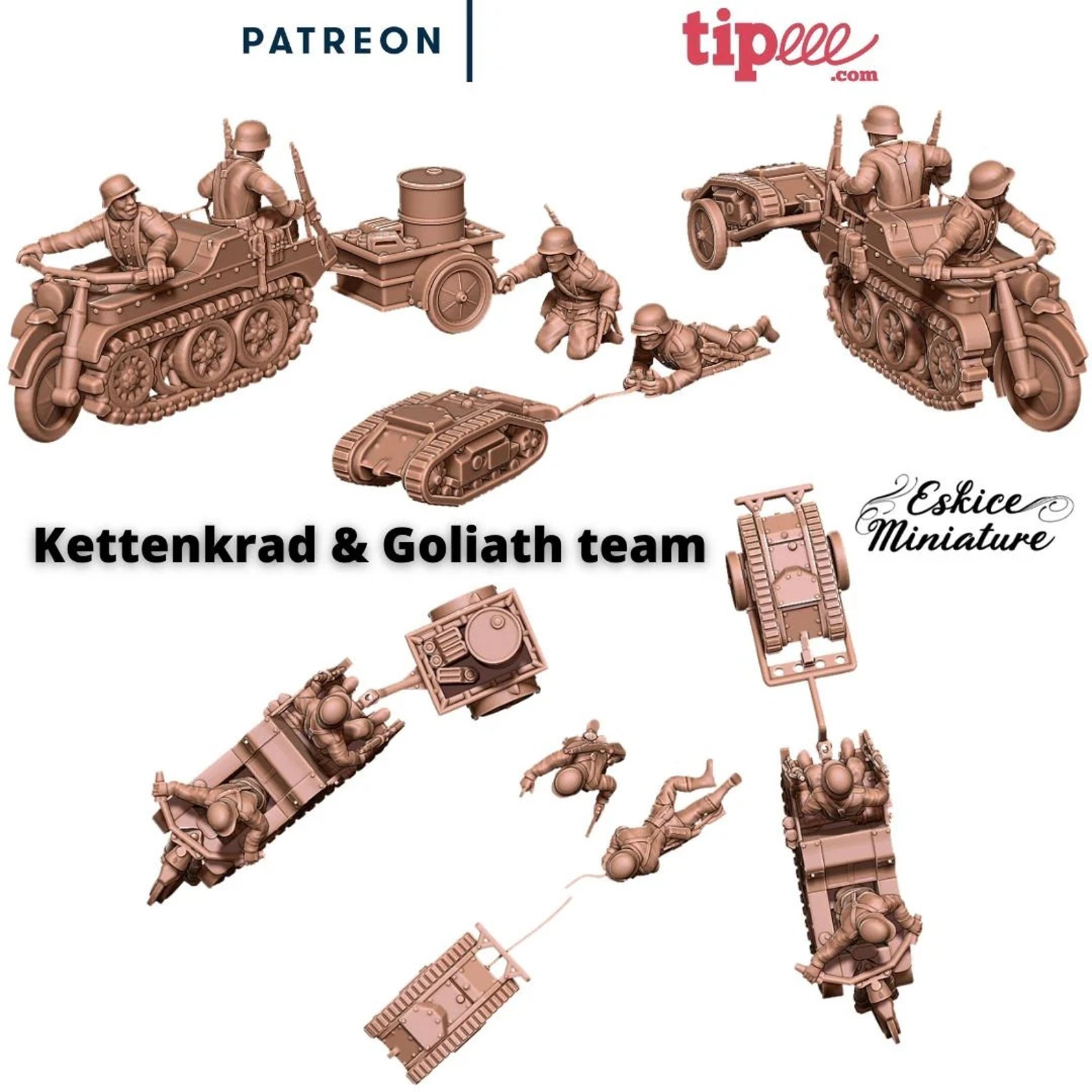 German Vehicles Kettenkrad and Goliath, World War II, Scale 15mm, 20mm ...