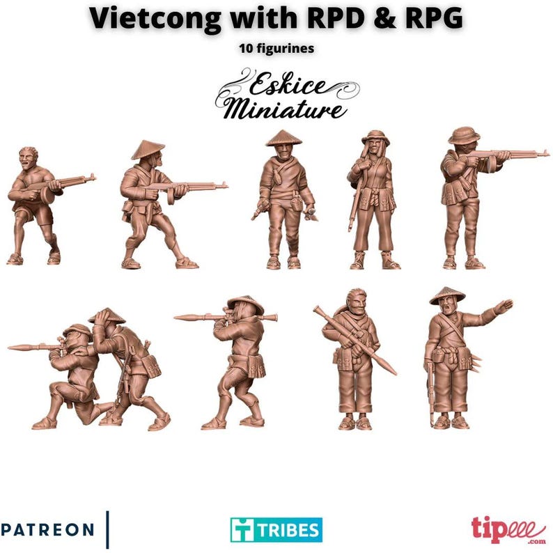10 Viet Cong With RPD and RPG, Vietnam War, 15mm, 20mm, and 28mm ...