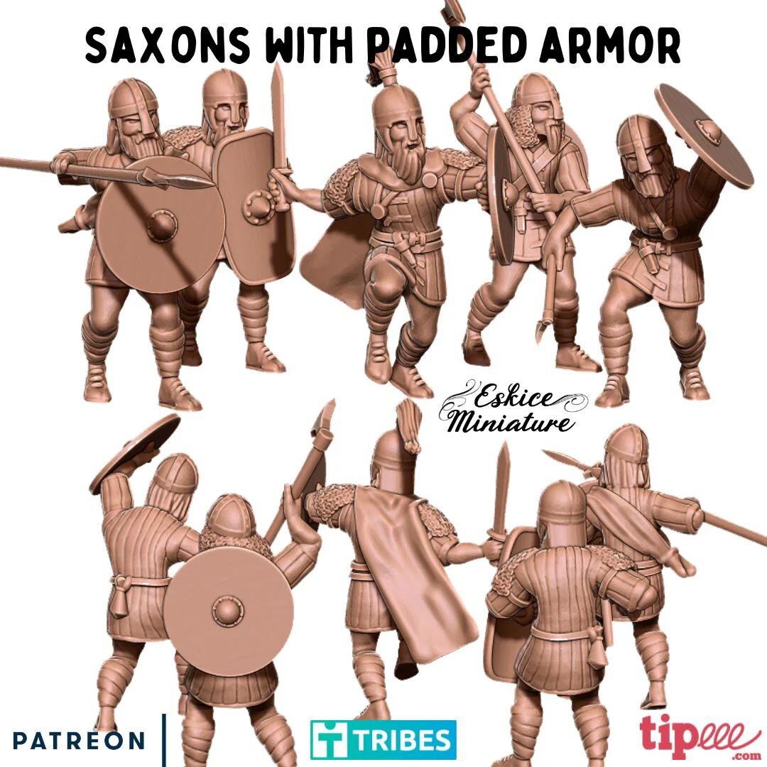 5 Saxon Soldiers in Quilted Armor, Dark Age, 15mm, 20mm, and 28mm ...